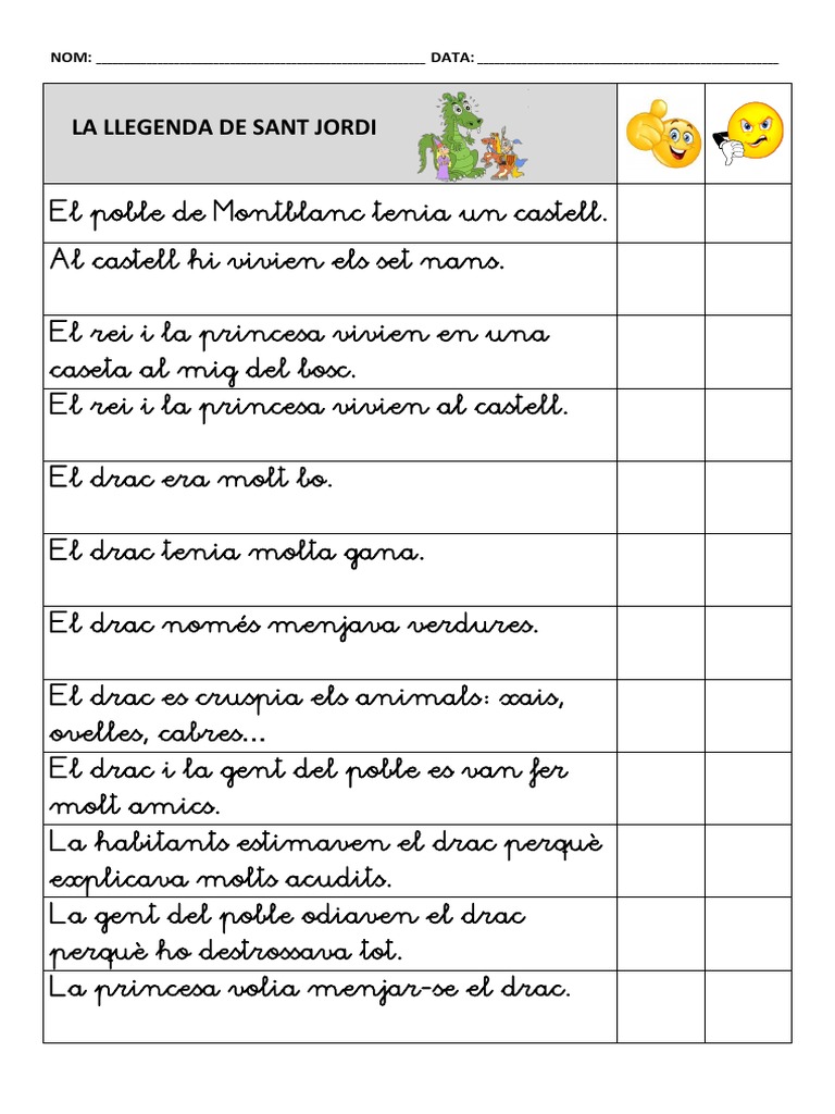 Comprensió Llegenda Sant Jordi | PDF