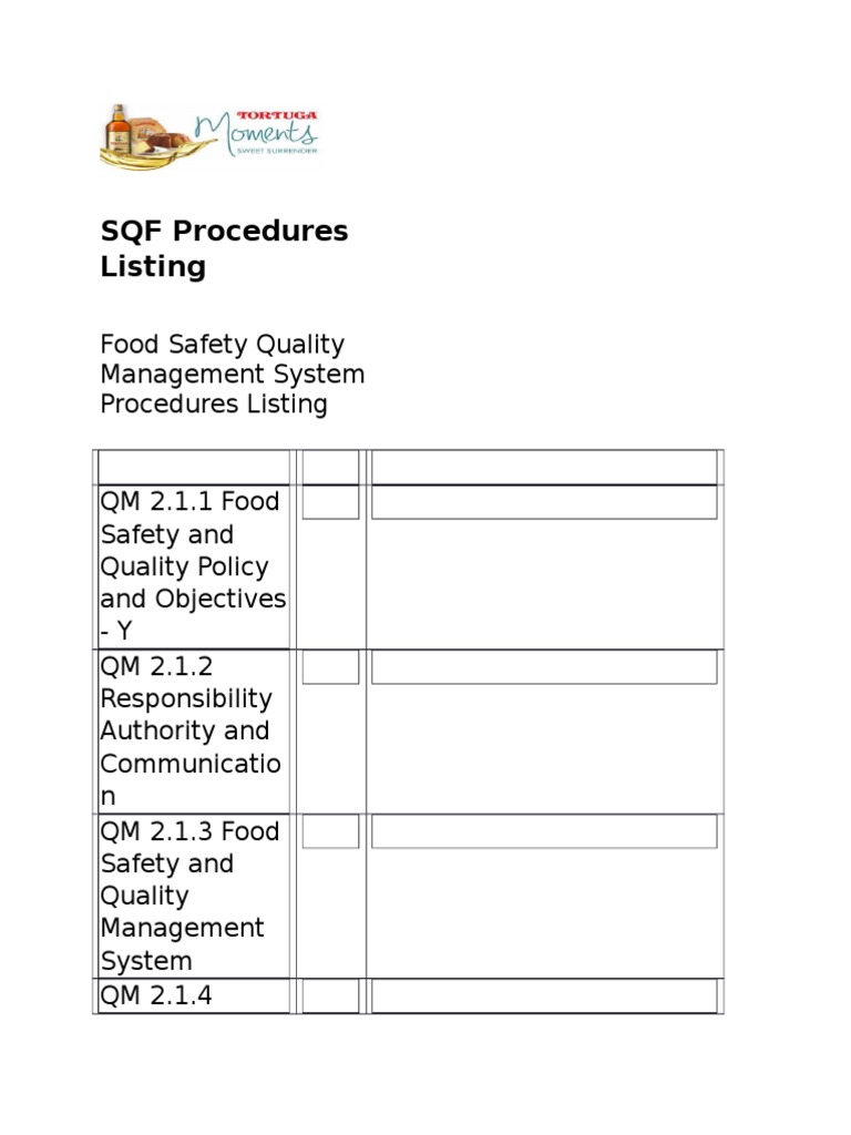 SQF Quality System Procedures Listing 2015 | PDF | Verification And ...