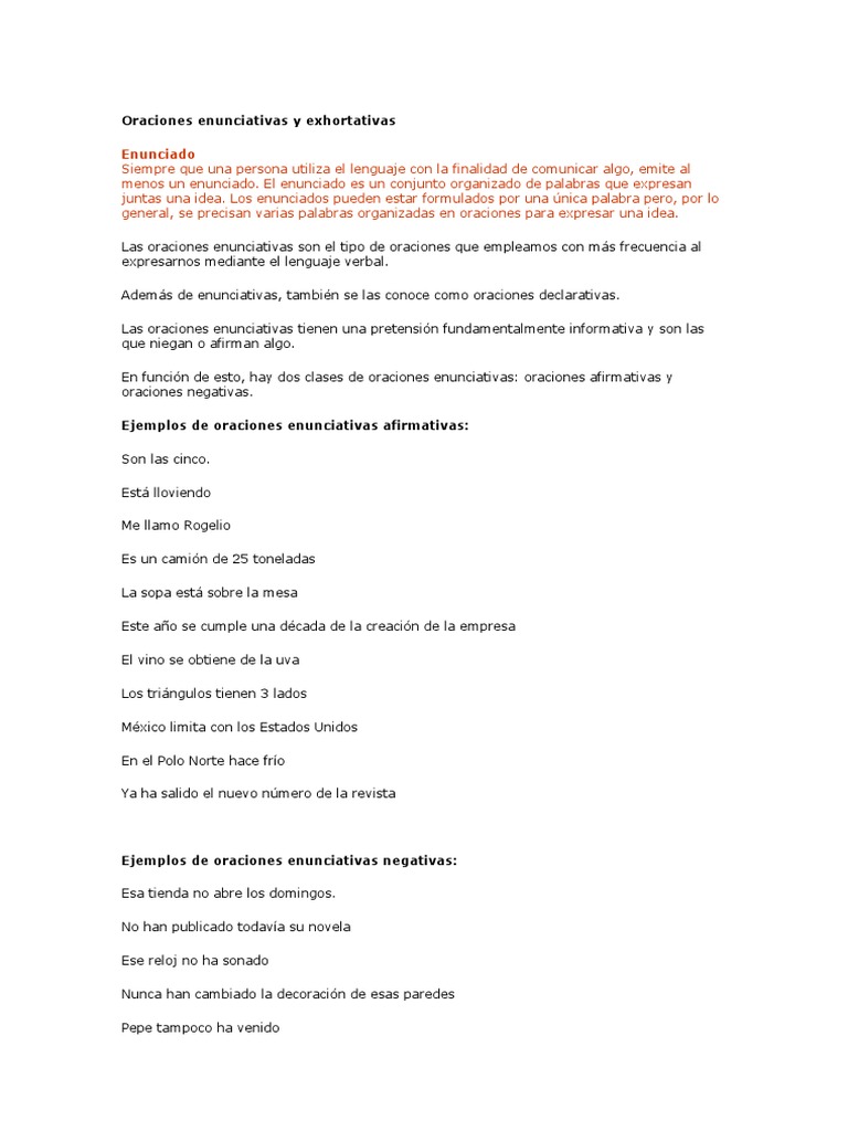 Oraciones Enunciativas y Exhortativas Jose | PDF | Asunto (gramática ...