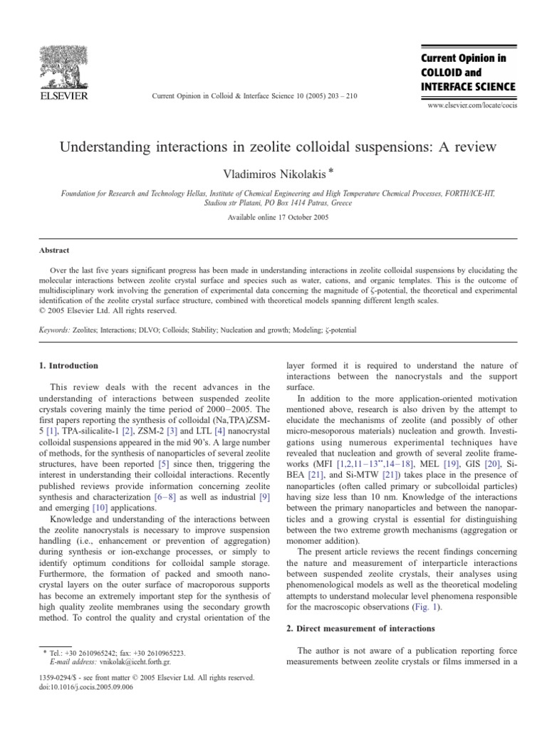 Zeolite Colloidal Suspension Interactions | PDF | Nanoparticle ...