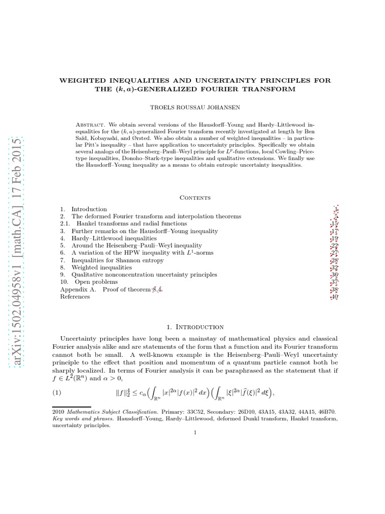 Weighted Inequalities and Uncertainty Principles | PDF | Fourier ...