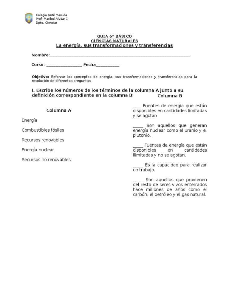 Guía de Energía para 6° Básico | PDF | Métodos y materiales de ...