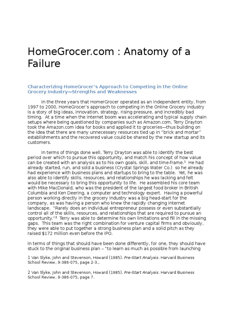Analysis of Why Homegrocer - Com Failed | PDF | Grocery Store | Amazon.Com