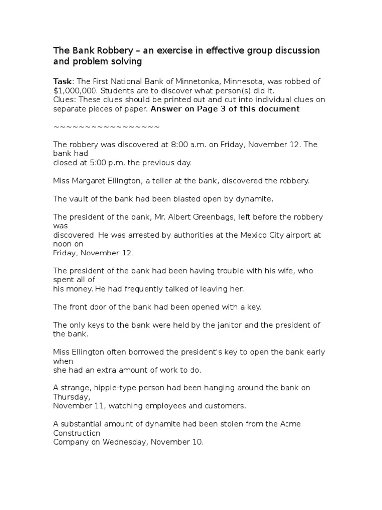 The Bank Robbery | PDF | Violence | Theft