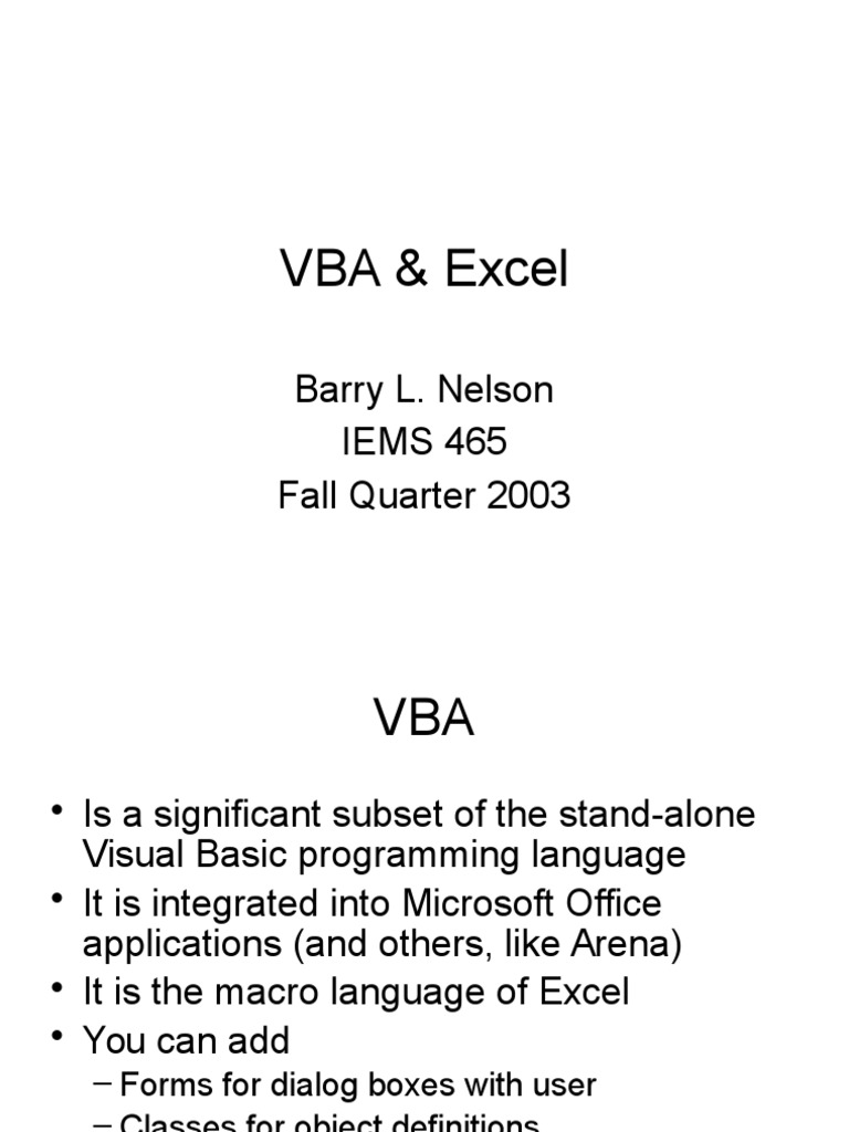 Vba And Excel Download Free Pdf Visual Basic For Applications Microsoft Excel