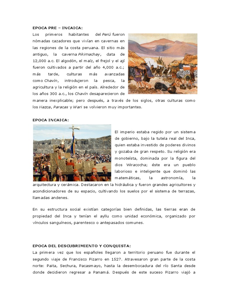 Epoca Pre Inca | Descargar gratis PDF | Francisco Pizarro | Baja Edad Media