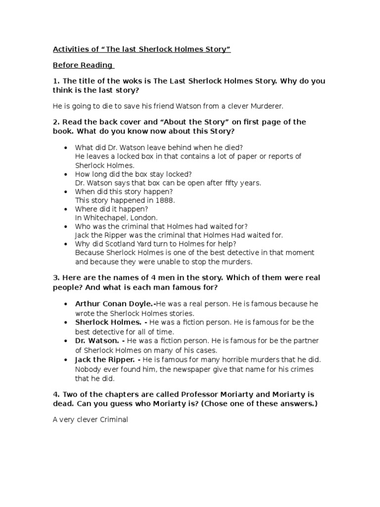 Activities of "The Last Sherlock Holmes Story" | PDF | Sherlock Holmes ...