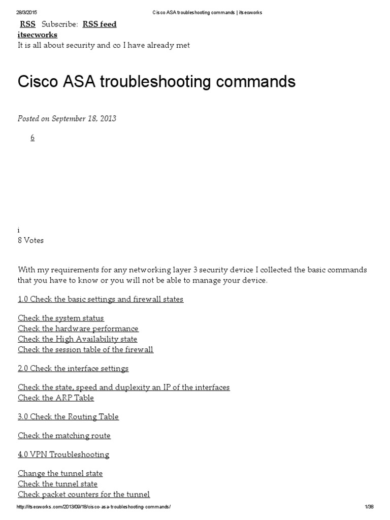 Cisco ASA Troubleshooting Commands Guide | PDF | Transmission Control ...