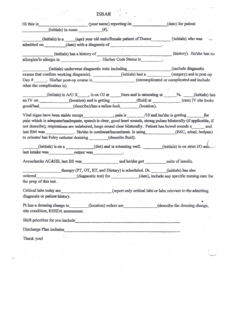 ISBAR Report Template - Doc Word | PDF