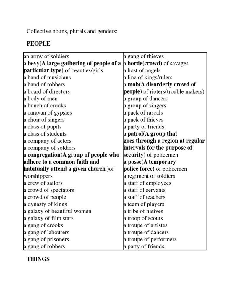 Collective Nouns Plurals Gender | PDF | Herd | Plural
