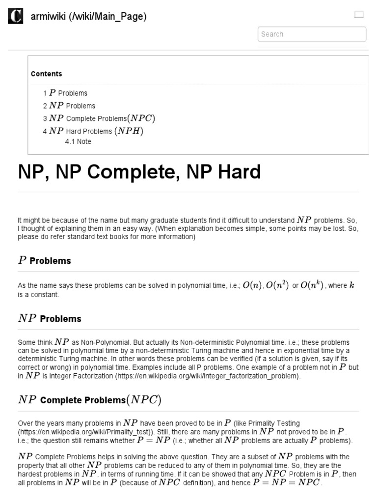 NP, NP Complete, NP Hard - Armiwiki | Time Complexity | Discrete ...