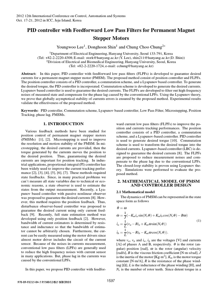 PID Controller With Feedforward Low Pass Filters For Permanent Magnet ...