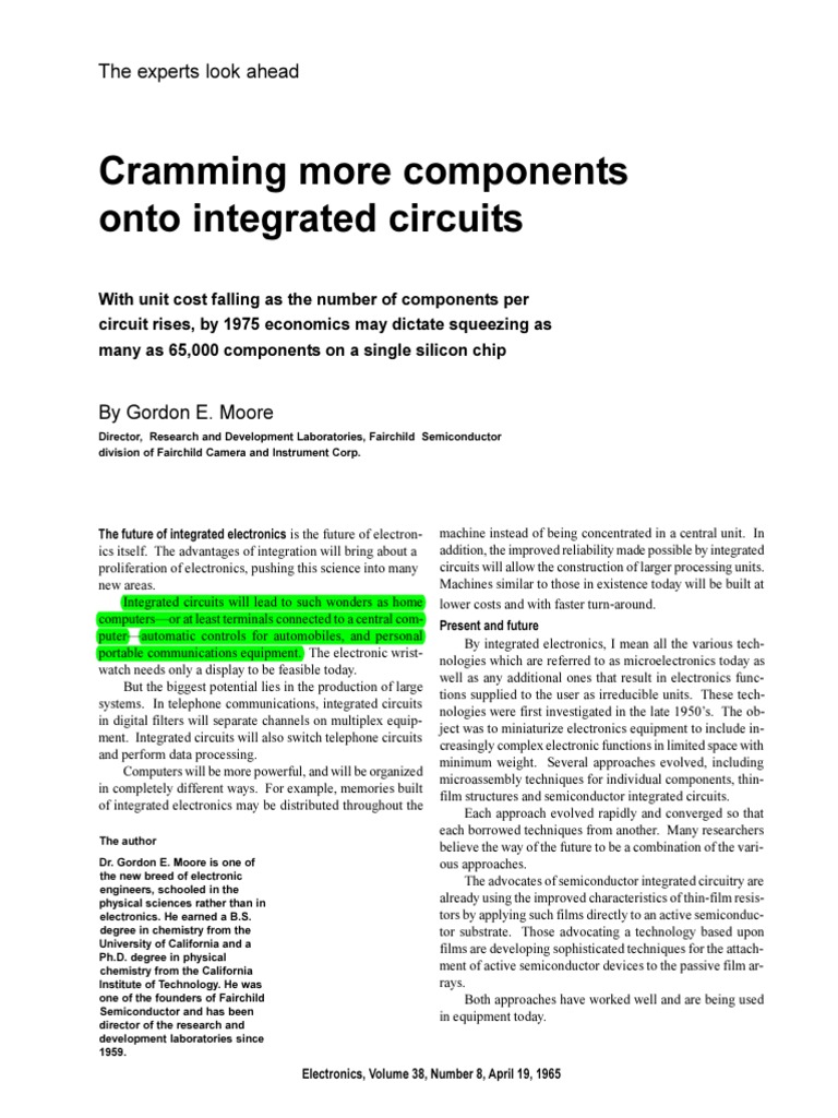 Gordon Moore 1965 "Moore's Law" article | Integrated Circuit | Electronics