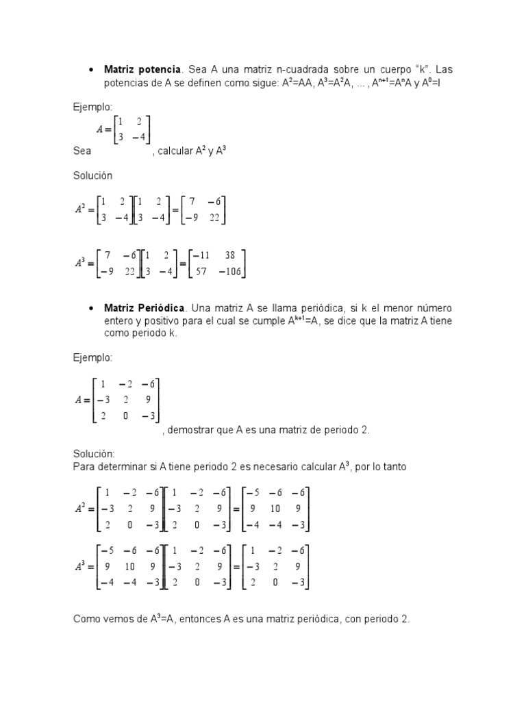 Tipos de Matrices y Ejemplos | PDF | Matriz (Matemáticas) | Relaciones ...