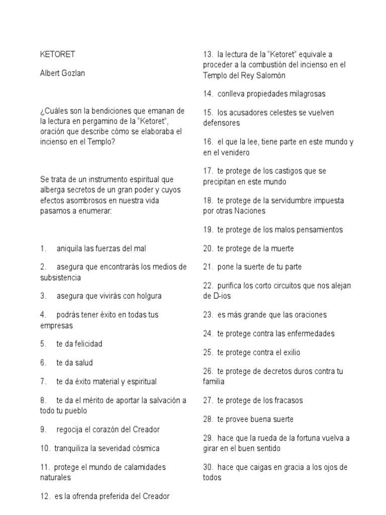 Beneficios de la Oración del Ketoret | PDF | Oración | Religión y creencia