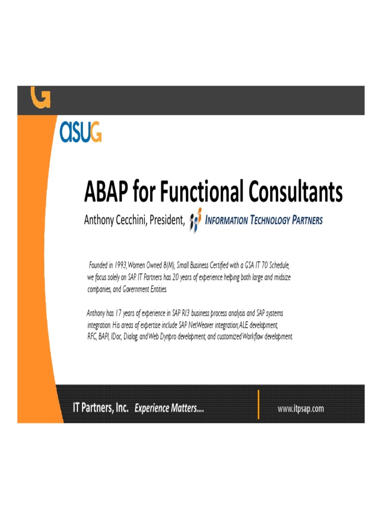 ABAP For Functional Consultants | PDF | Object (Computer Science) | Databases