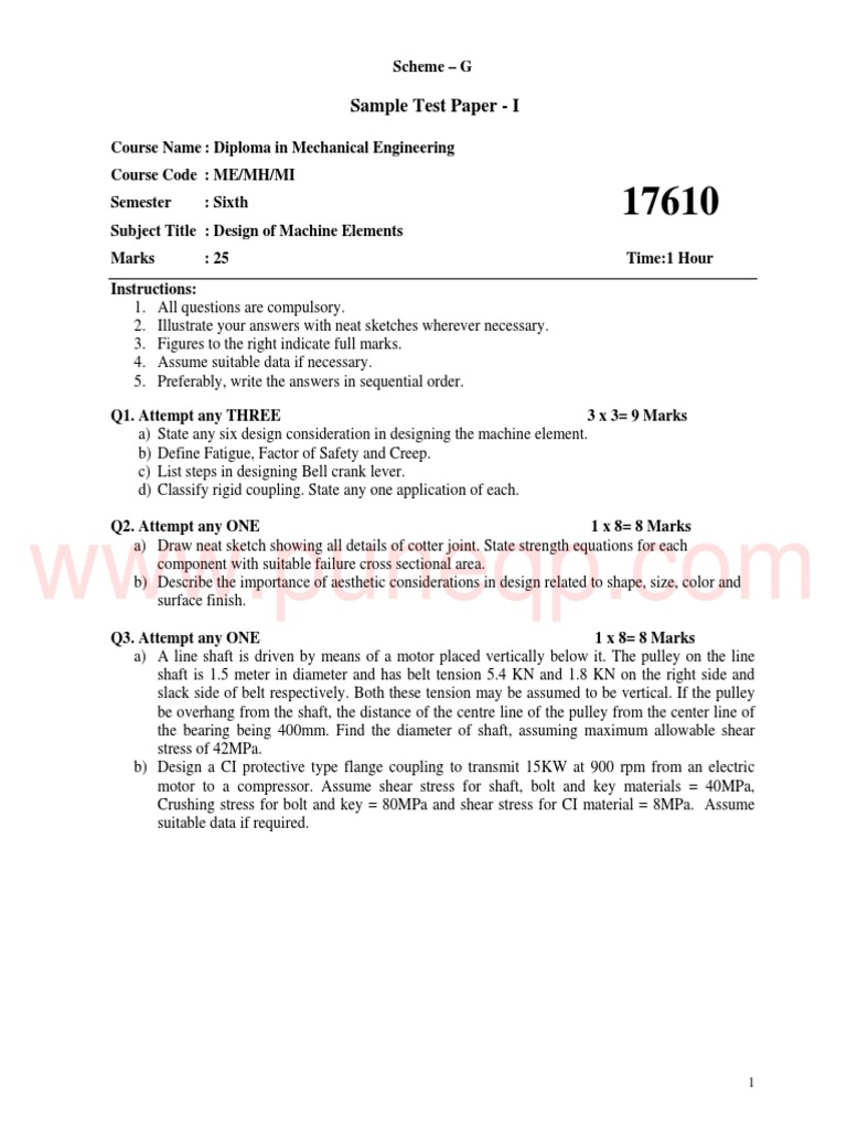 Design of Machine Elements | PDF | Screw | Stress (Mechanics)