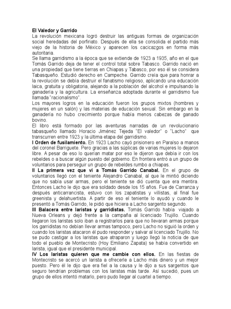 Resumen El Valedor y Garrido | PDF | México | Agitación