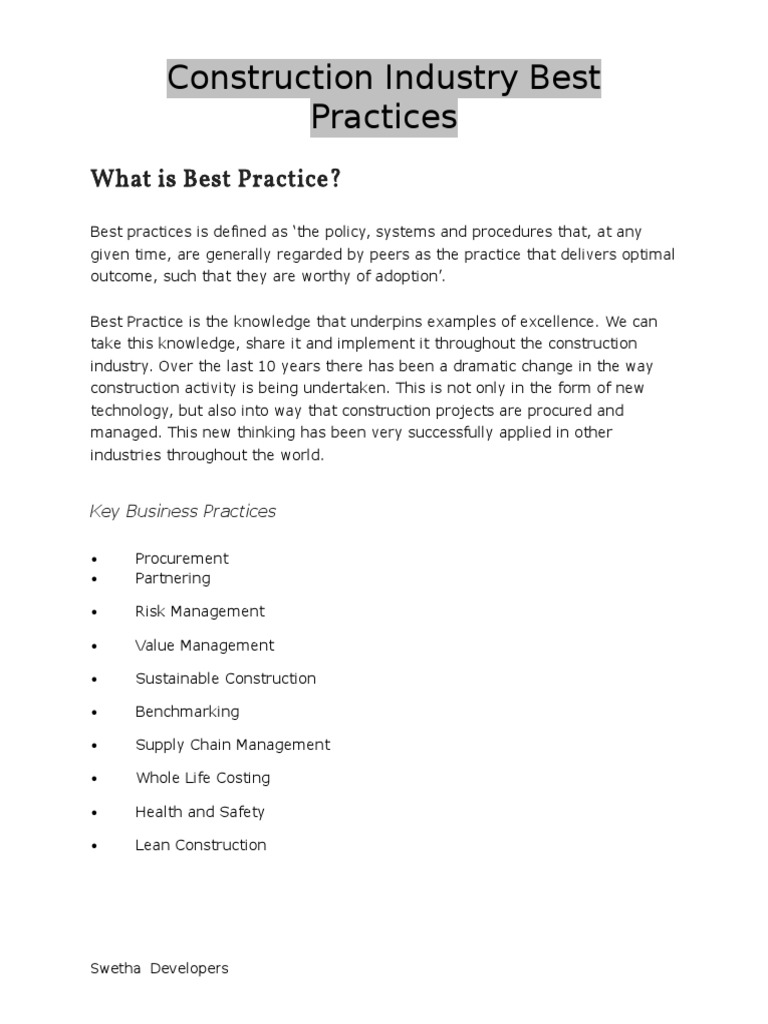 Construction Industry Best Practices: What Is Best Practice? | PDF ...