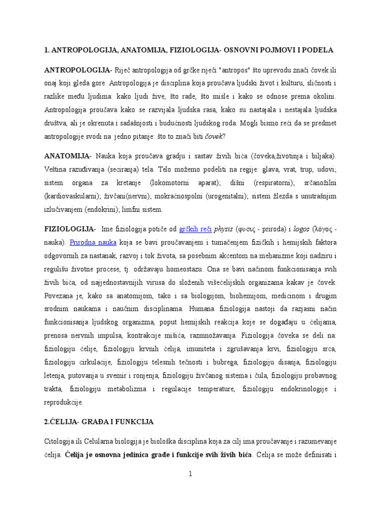 Pitanja I Odgovori Iz Fiziologije I Anatomije | PDF