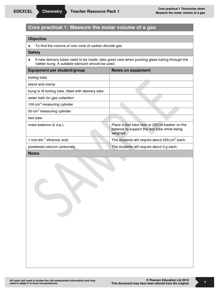 A Level Chemistry Core Practical Sample Technician Worksheet Acc | PDF
