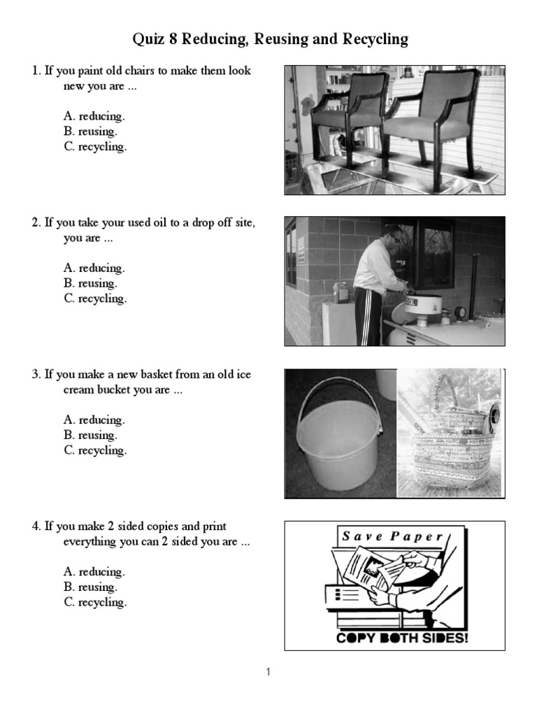 Quiz 8 Reducing, Reusing and Recycling | PDF | Home & Garden