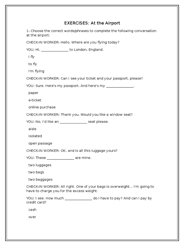 EXERCISES at The Airport | PDF