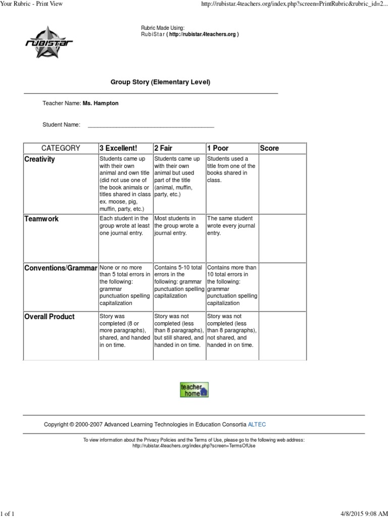 Your Rubric - Print View | PDF