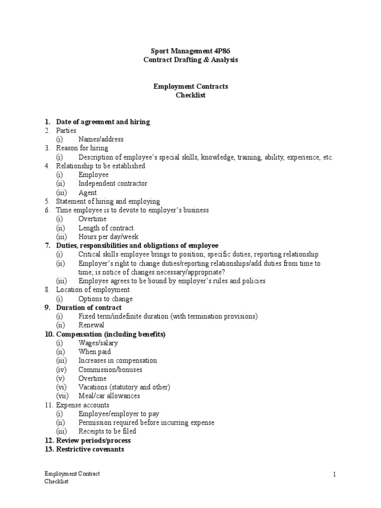 Employment Contract Checklist | PDF
