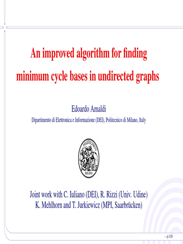 Amaldi An Improved Algorithm For Finding Minimum Cycle Bases In