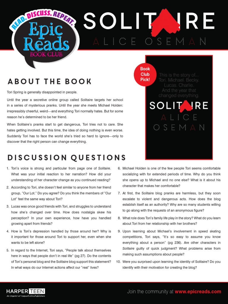 Book Club Guide: SOLITAIRE | PDF | Communication | Psychology