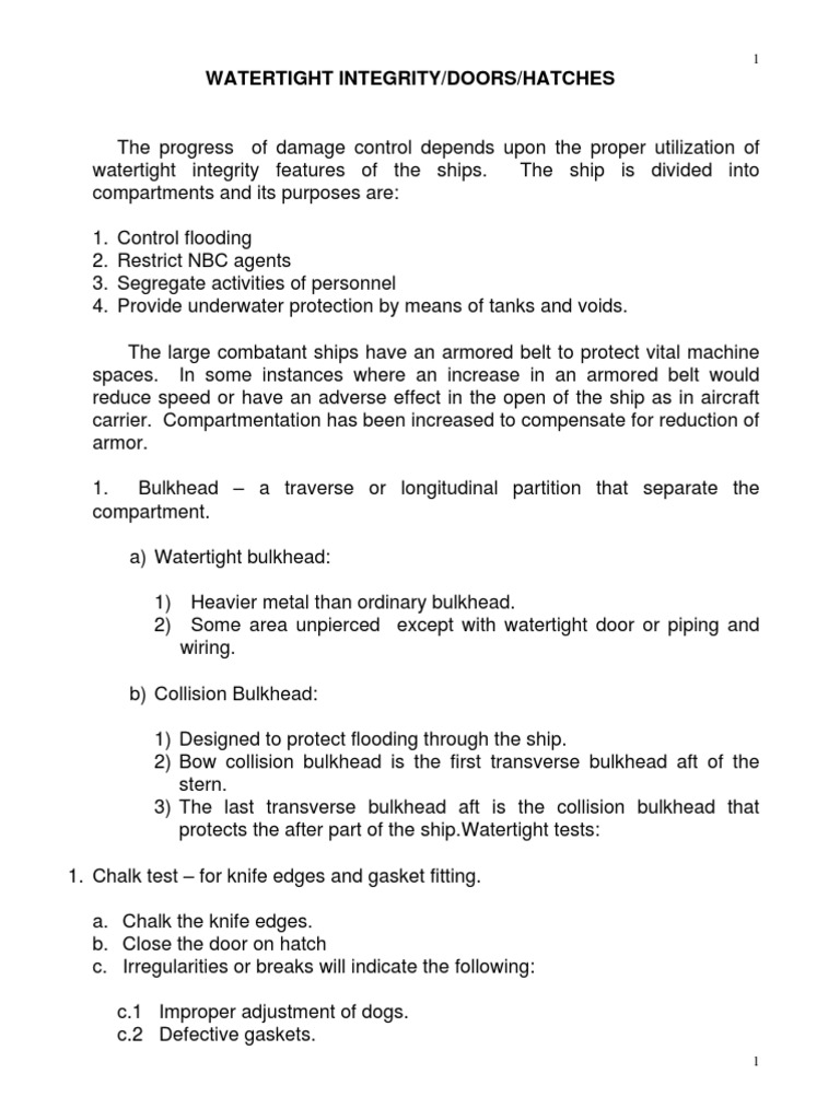 Watertight Integrity | PDF | Ships | Watercraft