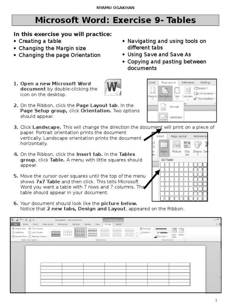 Word Exercise 9 - Tables | PDF | Icon (Computing) | Tab (Gui)