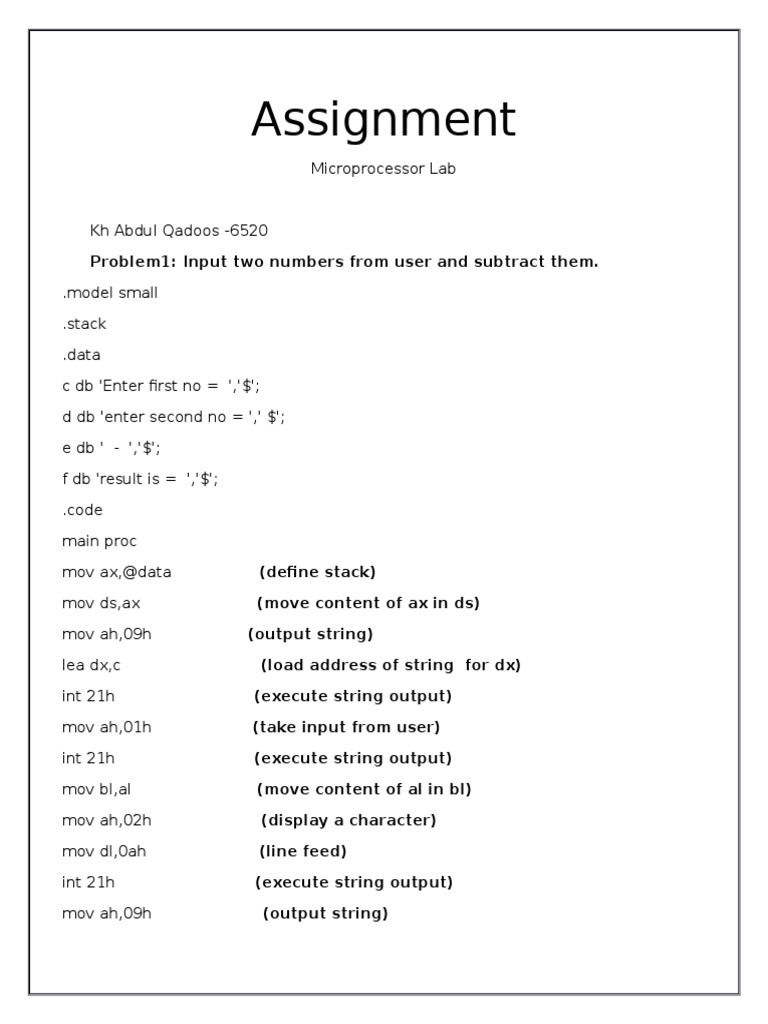 Assembly Code for Basic Math Operations | PDF | Computers
