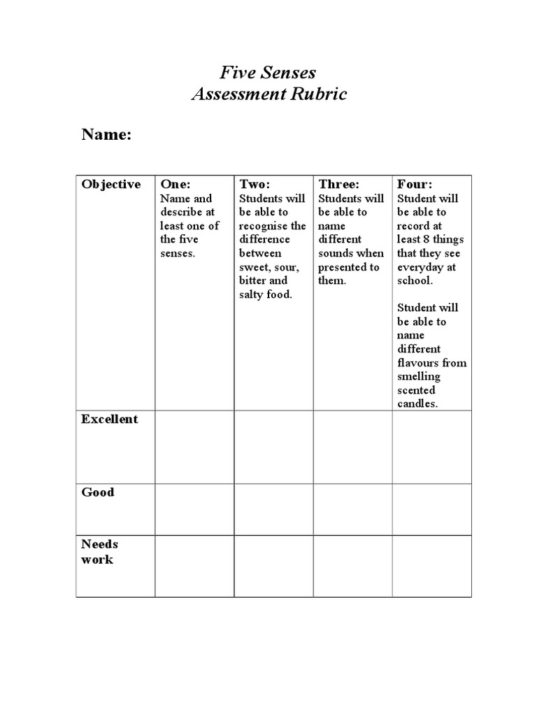 5 Senses Assessment | PDF