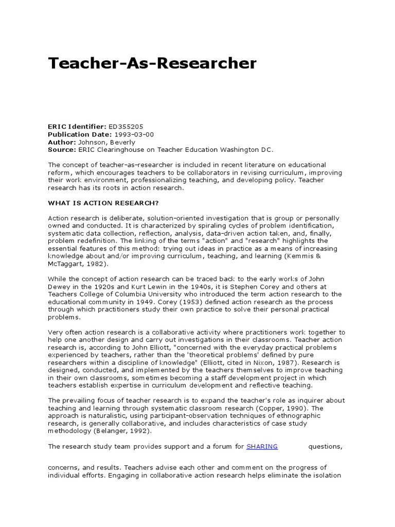 Teacher as Researcher | Action Research | Curriculum