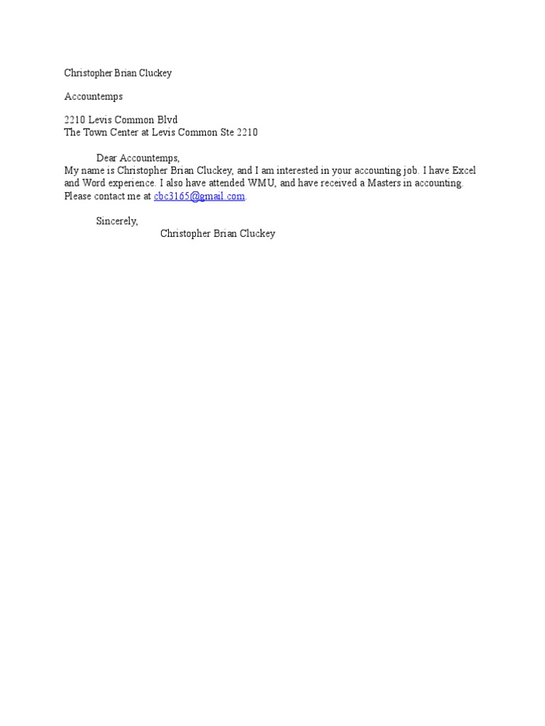 Cover Letter Rough Draft | PDF