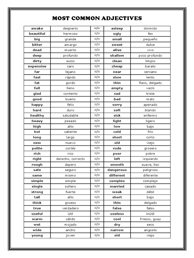 Common Adjectives | PDF