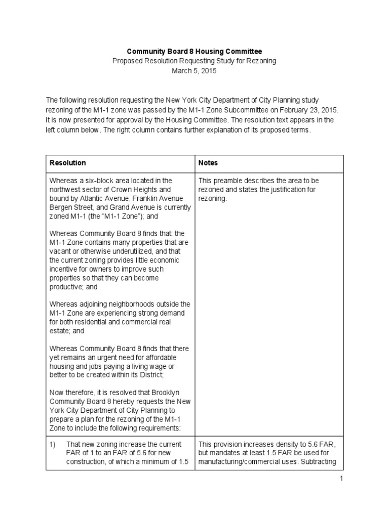 Proposed Rezoning Resolution For Crown Heights M1-1 Zone, Community ...