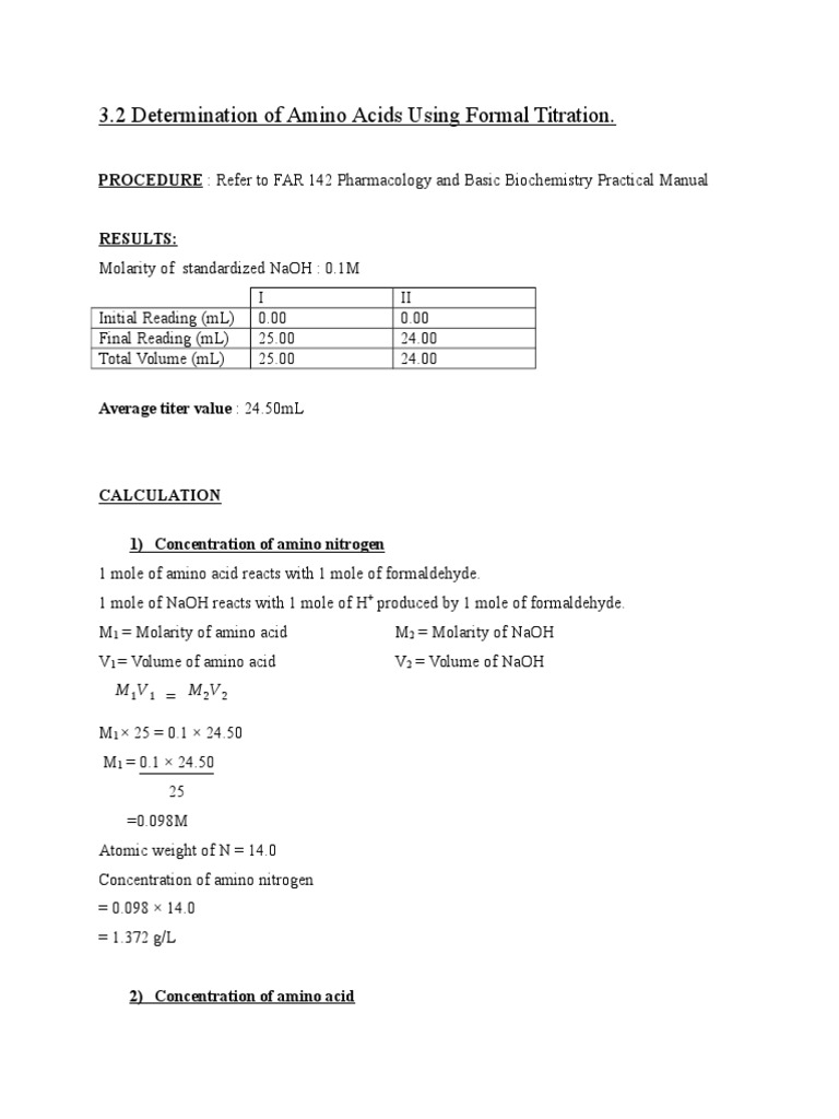 Titration Of Amino Acids Experiment