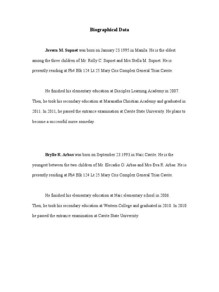 Biographical Data | PDF | Religion And Belief