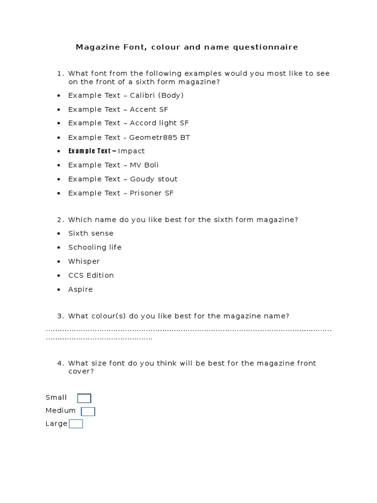 Sixth Form Magazine Design Survey | PDF