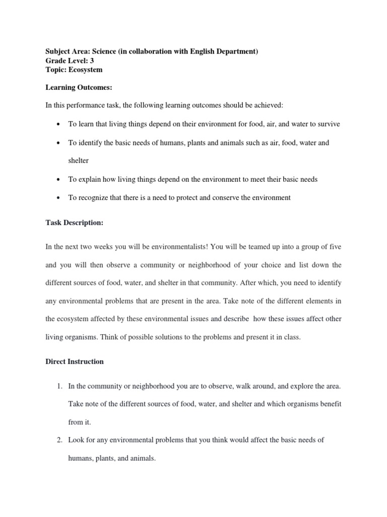 Performance-Task (Grade 3) | PDF | Environmentalism | Natural Environment