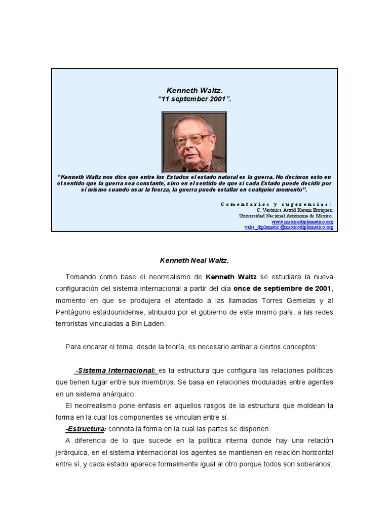 Kenneth Waltz | PDF | Relaciones Internacionales | Teorías políticas