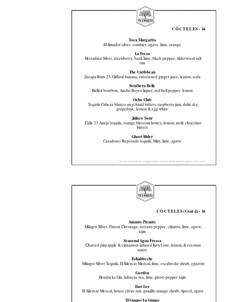 Toca Madera Menu | PDF | Salsa (Sauce) | Pickling