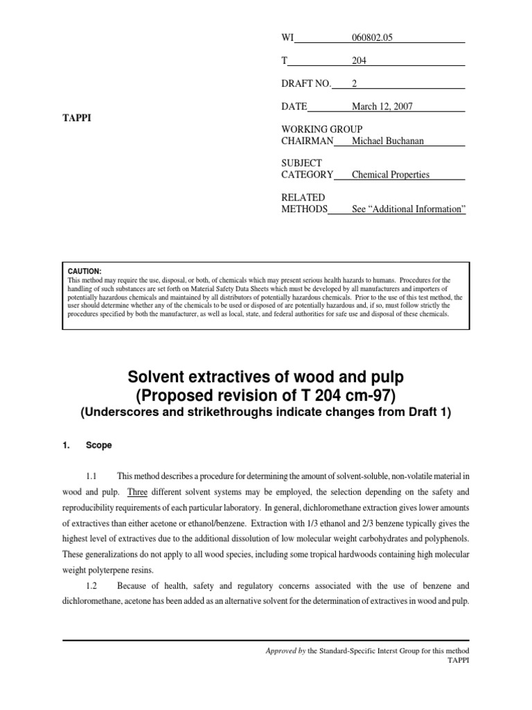 TAPPI T204: Solvent Extractives Method | PDF | Solvent | Solubility