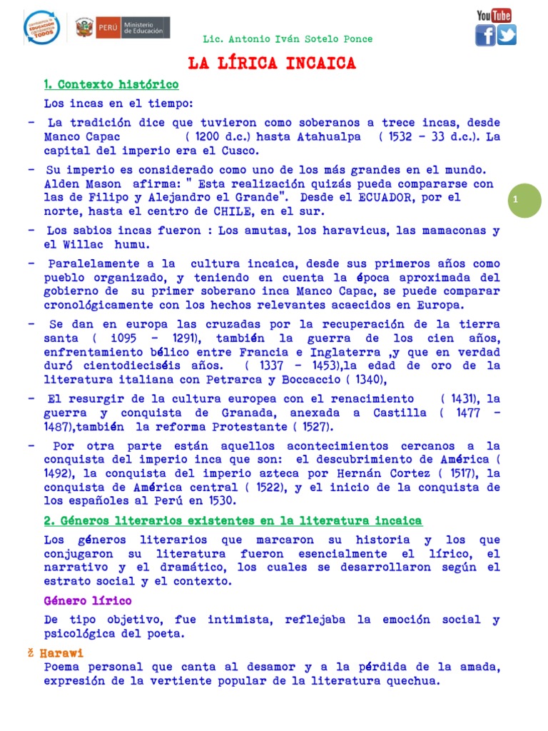 La Literatura Incaica | PDF | Imperio Inca | Traducciones