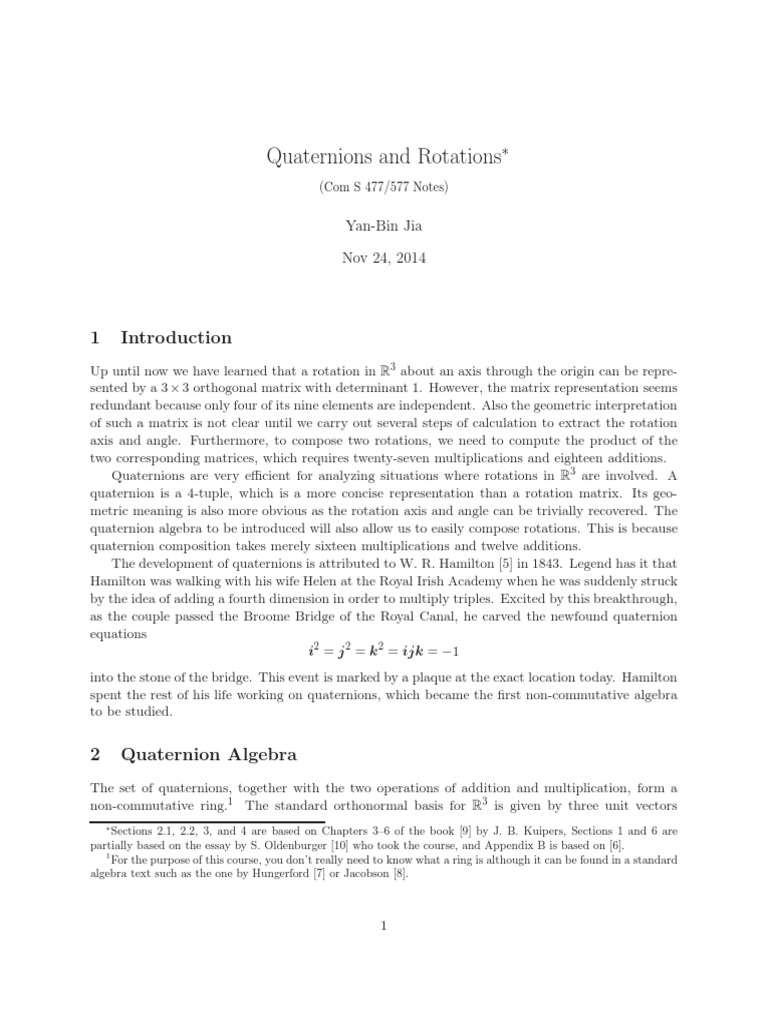 Quaternion | PDF | Trigonometric Functions | Eigenvalues And Eigenvectors