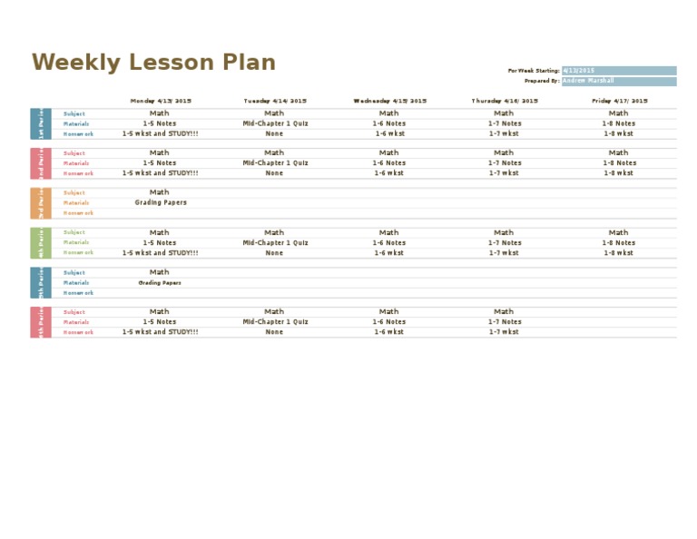 Weekly Lesson Plan | PDF