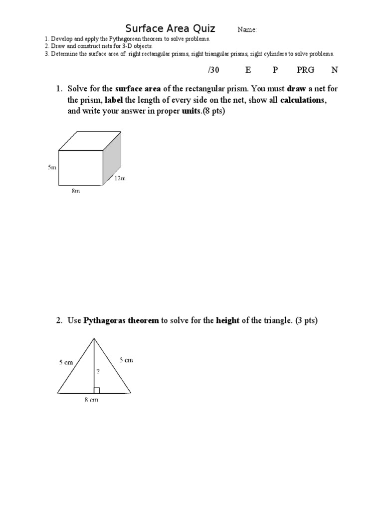 Surface Area Quiz for 3D Shapes | PDF